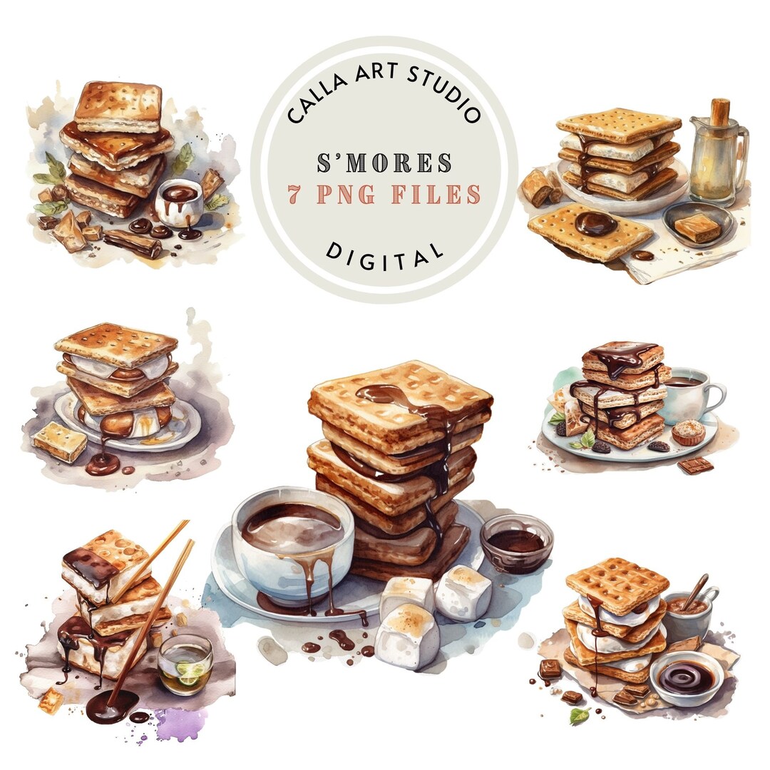 Watercolor Smores Clipart Bundle Sweet Bakery Food Clip Art Birthday ...
