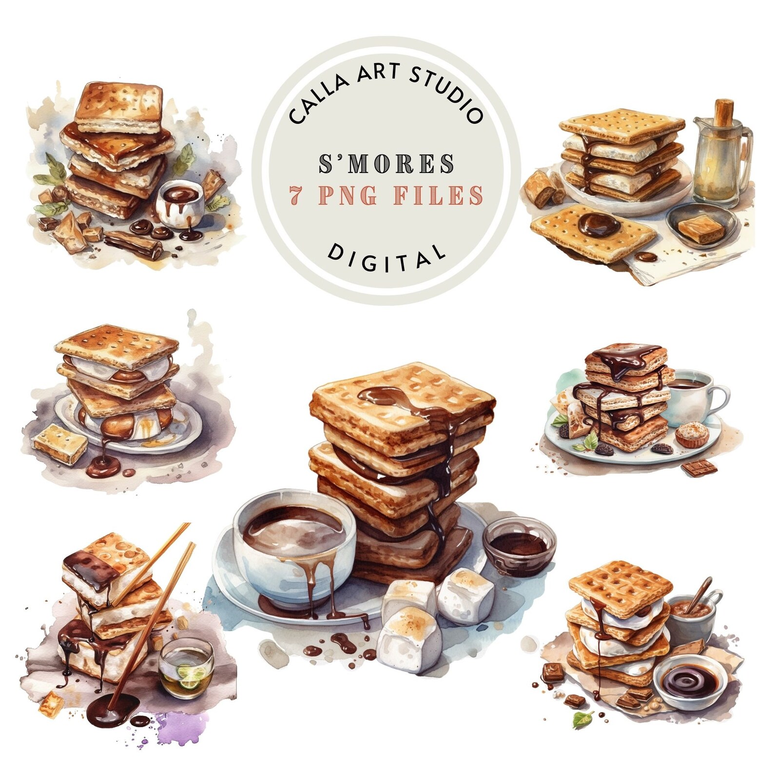 Watercolor Smores Clipart Bundle Sweet Bakery Food Clip Art Birthday ...