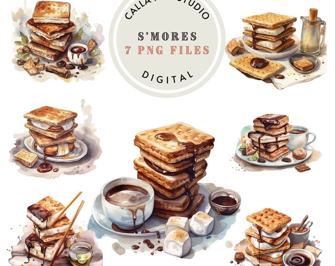 Watercolor Clip Art - Smores Clip Art - Camping - Food - Marshmallow ...