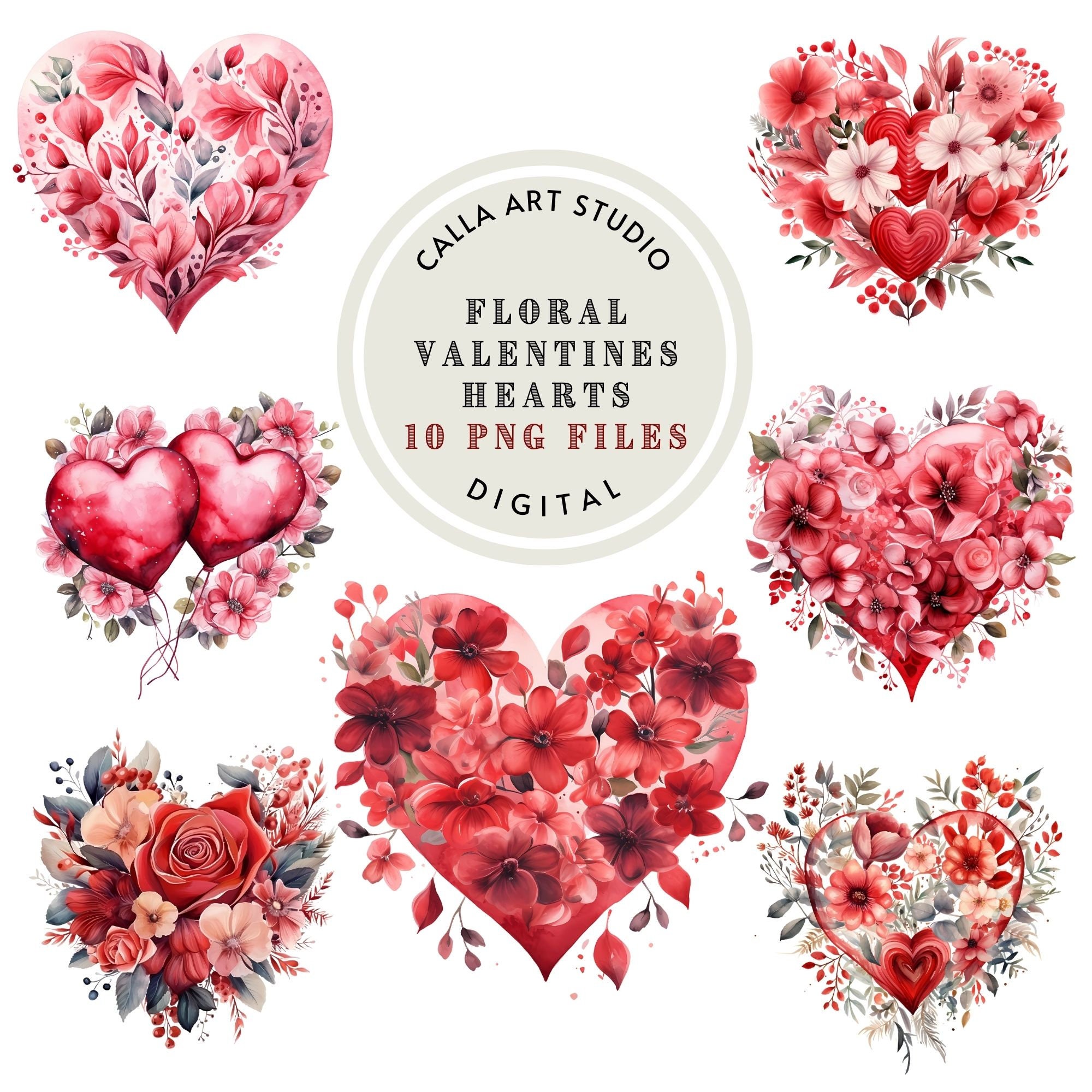 Floral Heart Watercolor Clipart, Valentine's Day Illustration, Flower ...