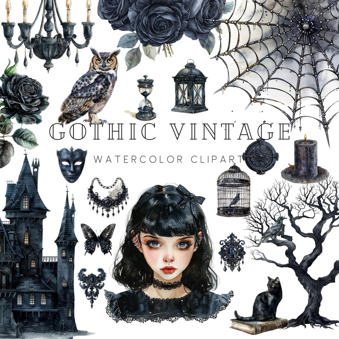 Gothic Vintage Clipart, Halloween PNG, Halloween Night Crafting, Gothic ...