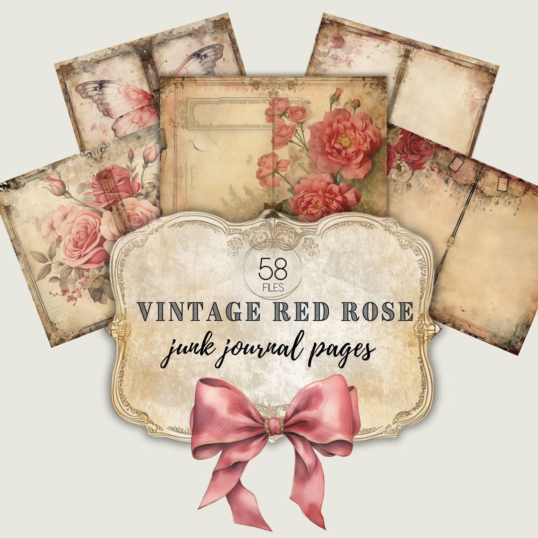 Vintage Rose Junk Journal Digital Paper, Printable Pages, Vintage ...