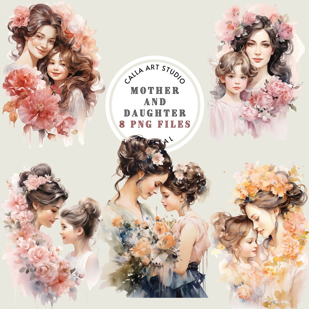 Mother and Daughter Watercolor Clipart, Mother's Day Card, Printable ...