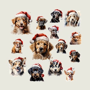 Watercolor Christmas Puppy Clipart, 14 High-quality PNG Files, Winter ...