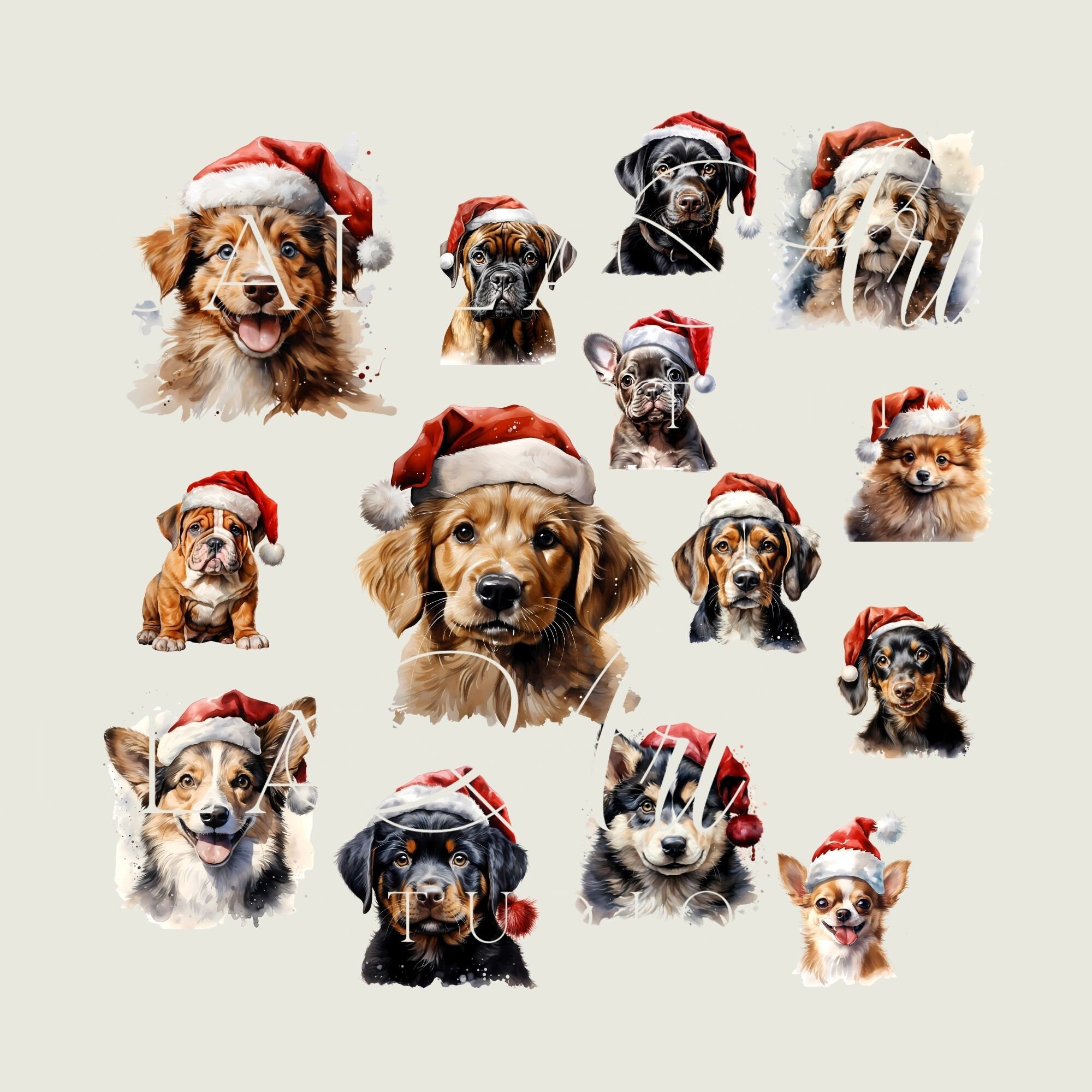 Watercolor Christmas Puppy Clipart, 14 High-quality PNG Files, Winter ...