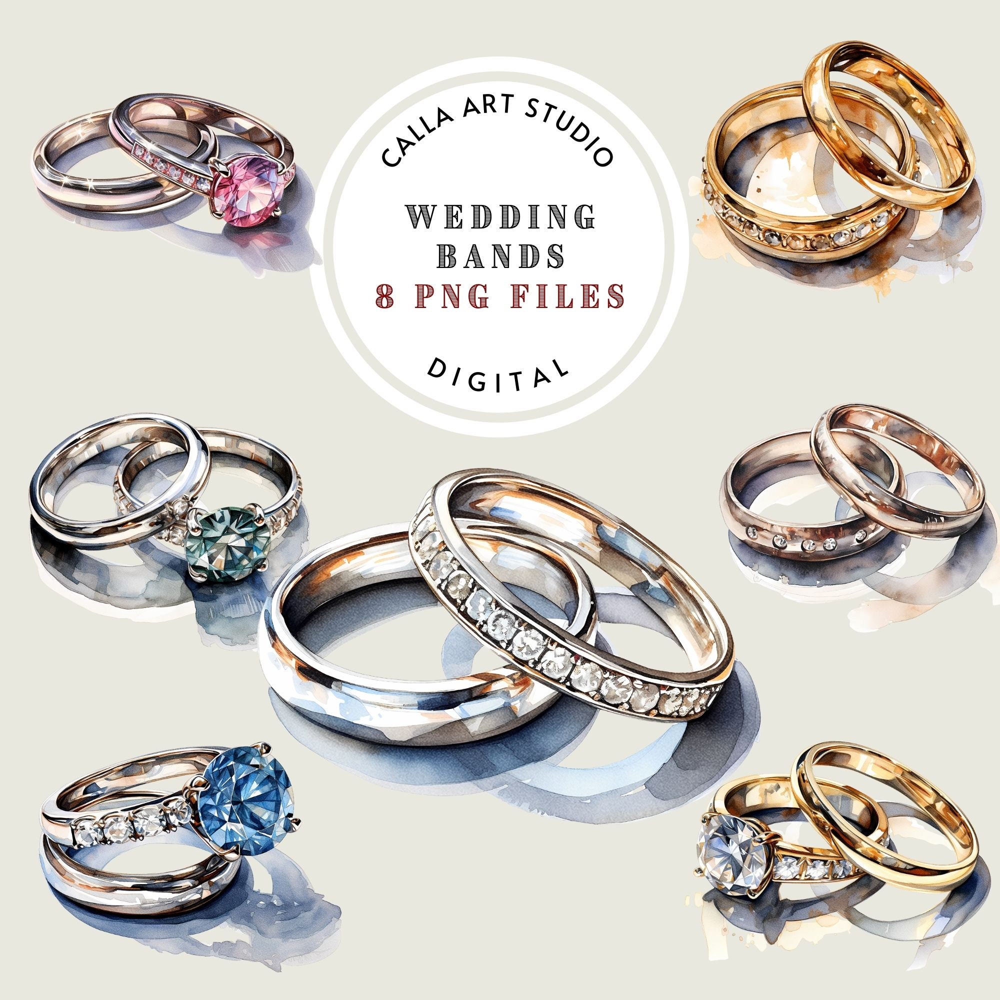 Wedding Bands Clipart Bundle, Bridal Rings, Engagement Rings ...