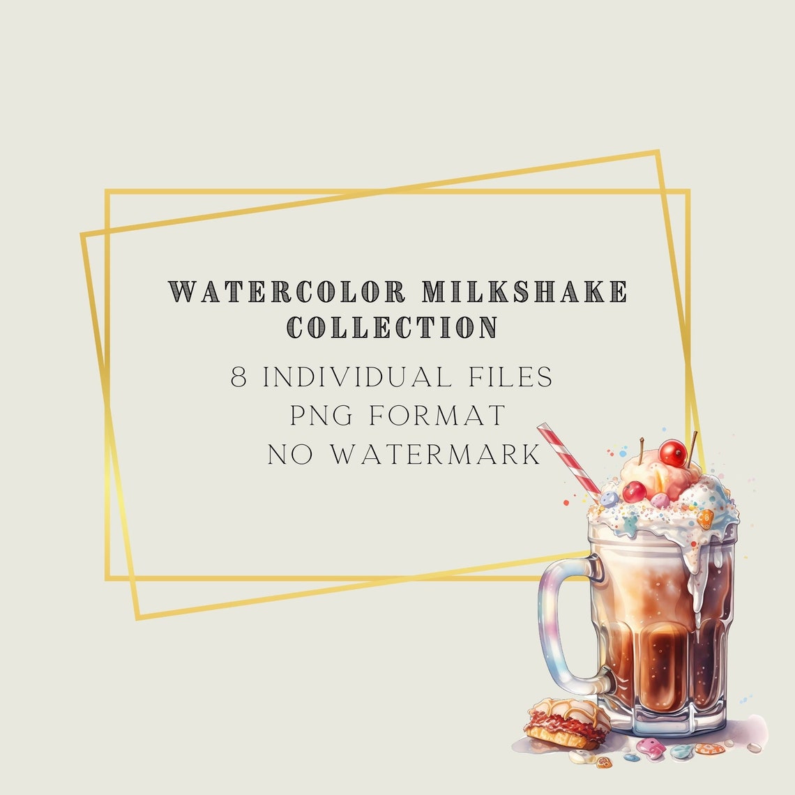 Milkshake Clipart Watercolor Ice Cream Decor Birthday Clipart Dessert ...