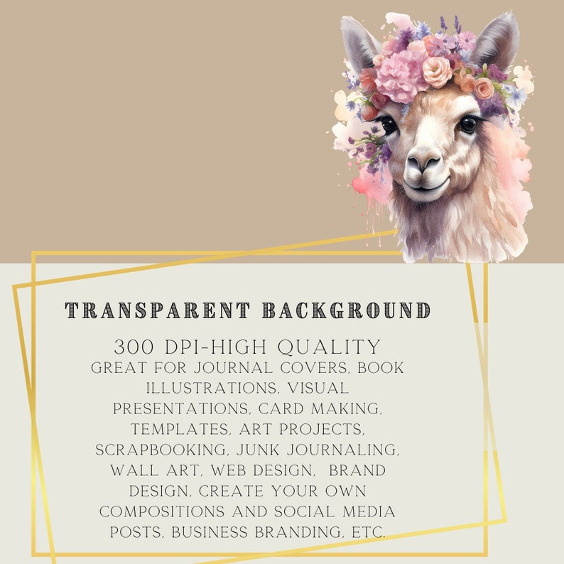 Watercolor Llamas Clipart, Cute Llama With Flowers Images, Graphics for ...