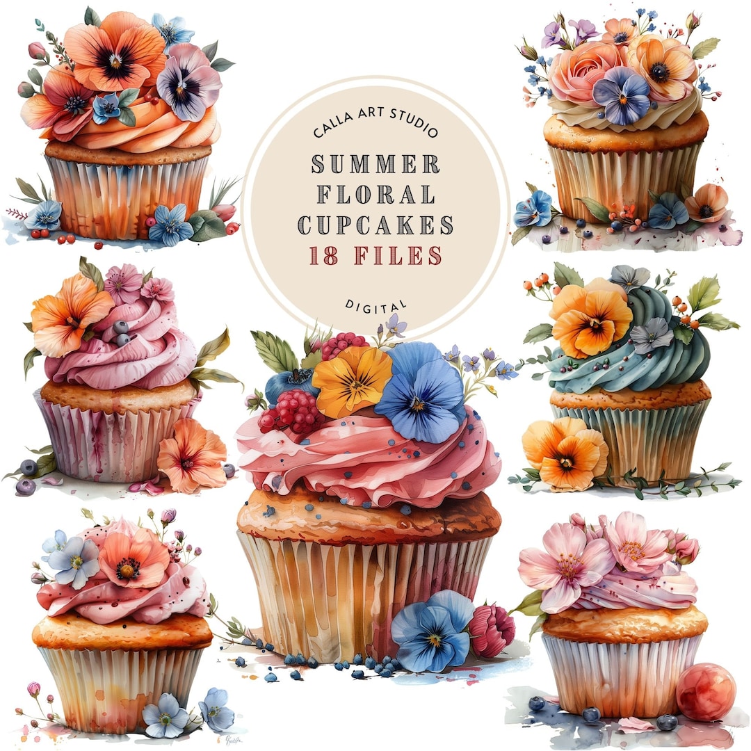 Watercolor Cupcake Clipart Set, Digital PNG Images for Wedding, Bridal ...