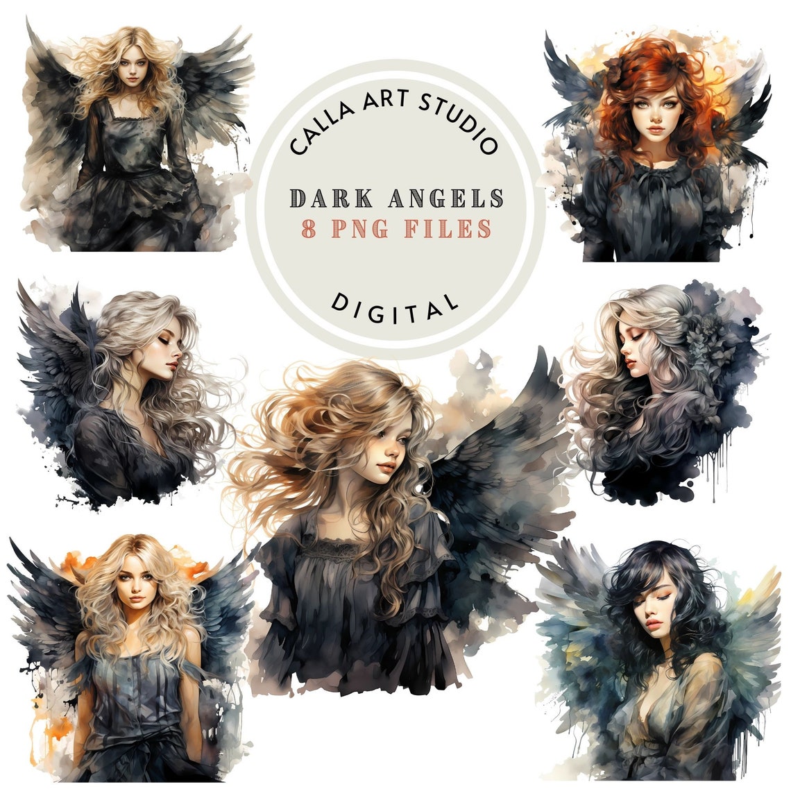 Halloween Dark Angels Clipart Digital Download Printable Art Angel ...