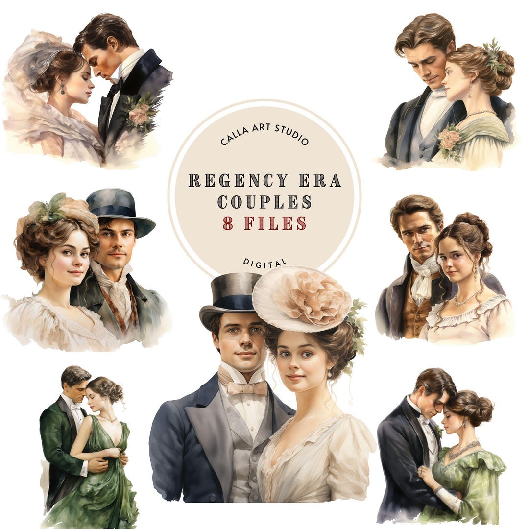 Regency Era Clipart, Watercolour Couple, Vintage Romance Clipart Bundle ...