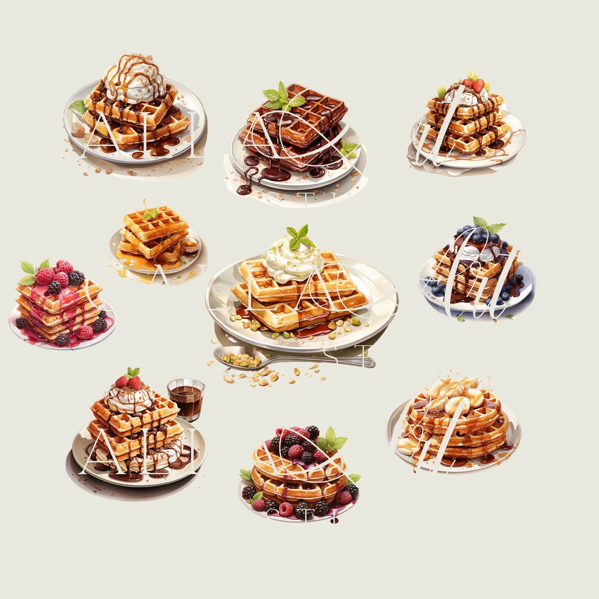 Waffles Clipart Bundle, Watercolor Food Clip Art, Sweet Bakery Images ...