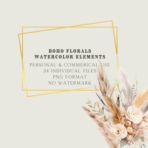 Boho Watercolor Floral Clipart Set, Clipart for Commercial Use, Neutral ...