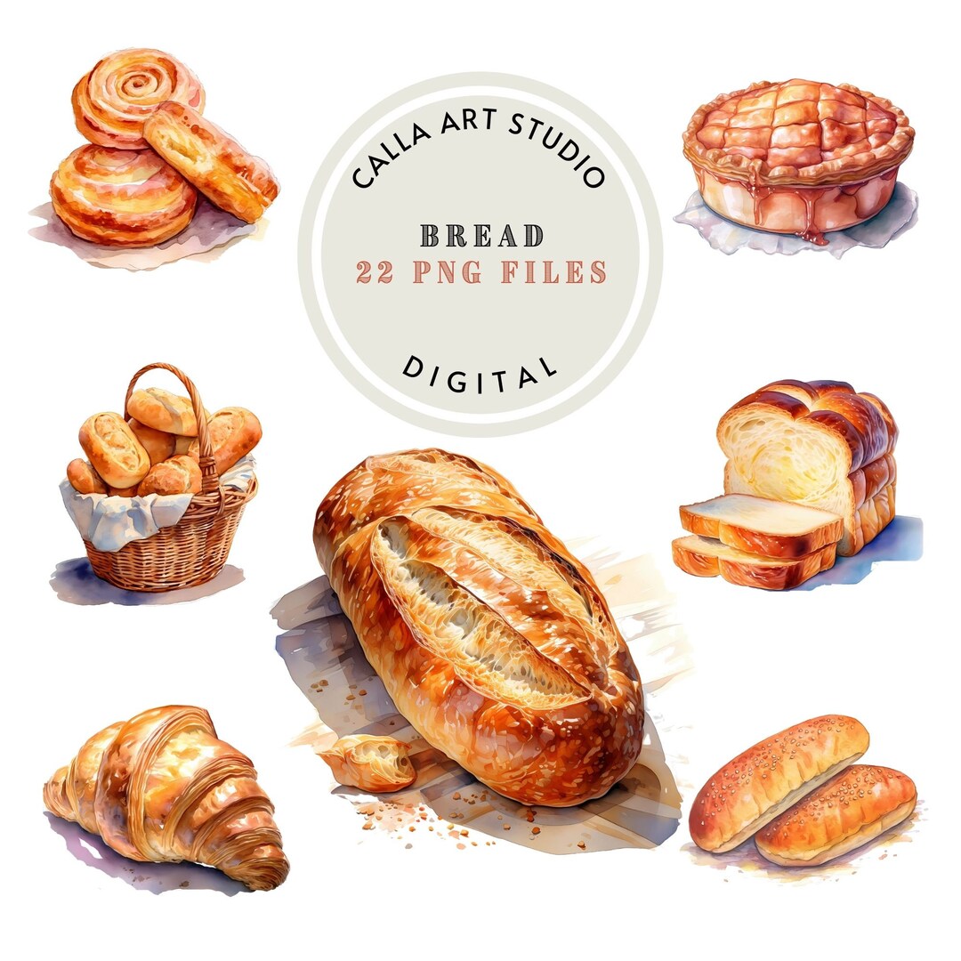 Watercolor Bread Clipart Bundle Bakery Menu Images Food Clip Art Baking ...