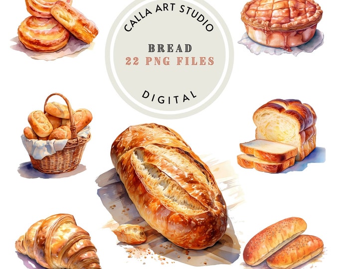 Watercolor Bakery Clipart: Hand-painted Baking PNG Overlays (digital ...