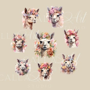 Watercolor Llamas Clipart, Cute Llama With Flowers Images, Graphics for ...