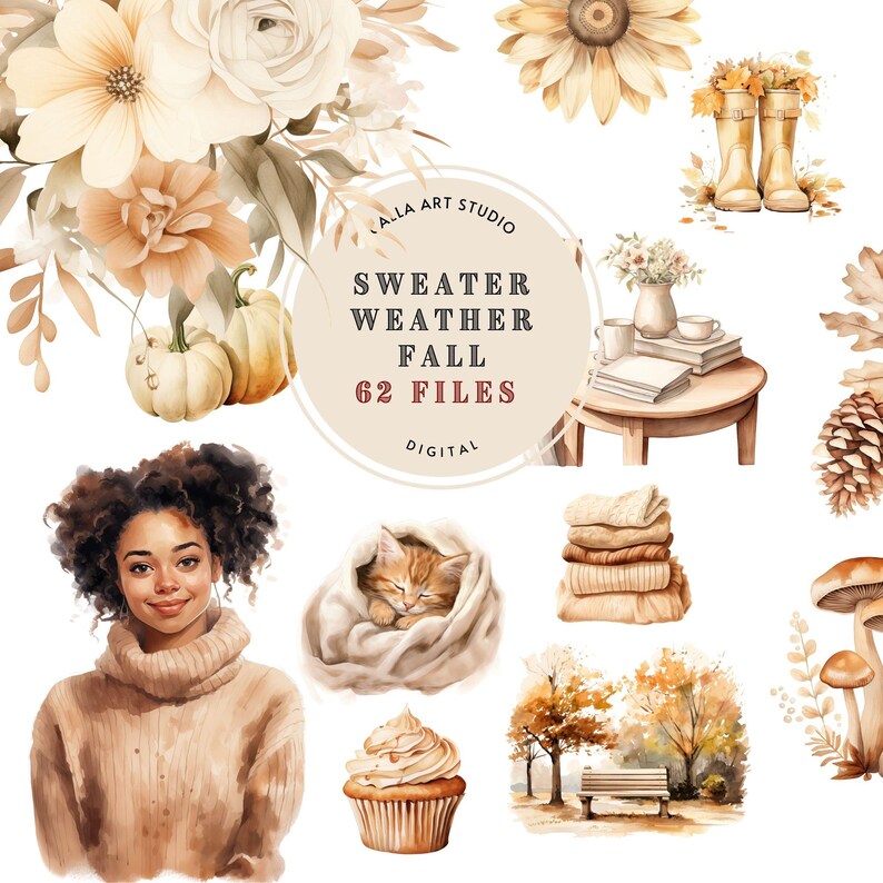 Sweater Weather Clipart, Fall Clipart, Autumn Clipart, Neutral Pumpkin ...