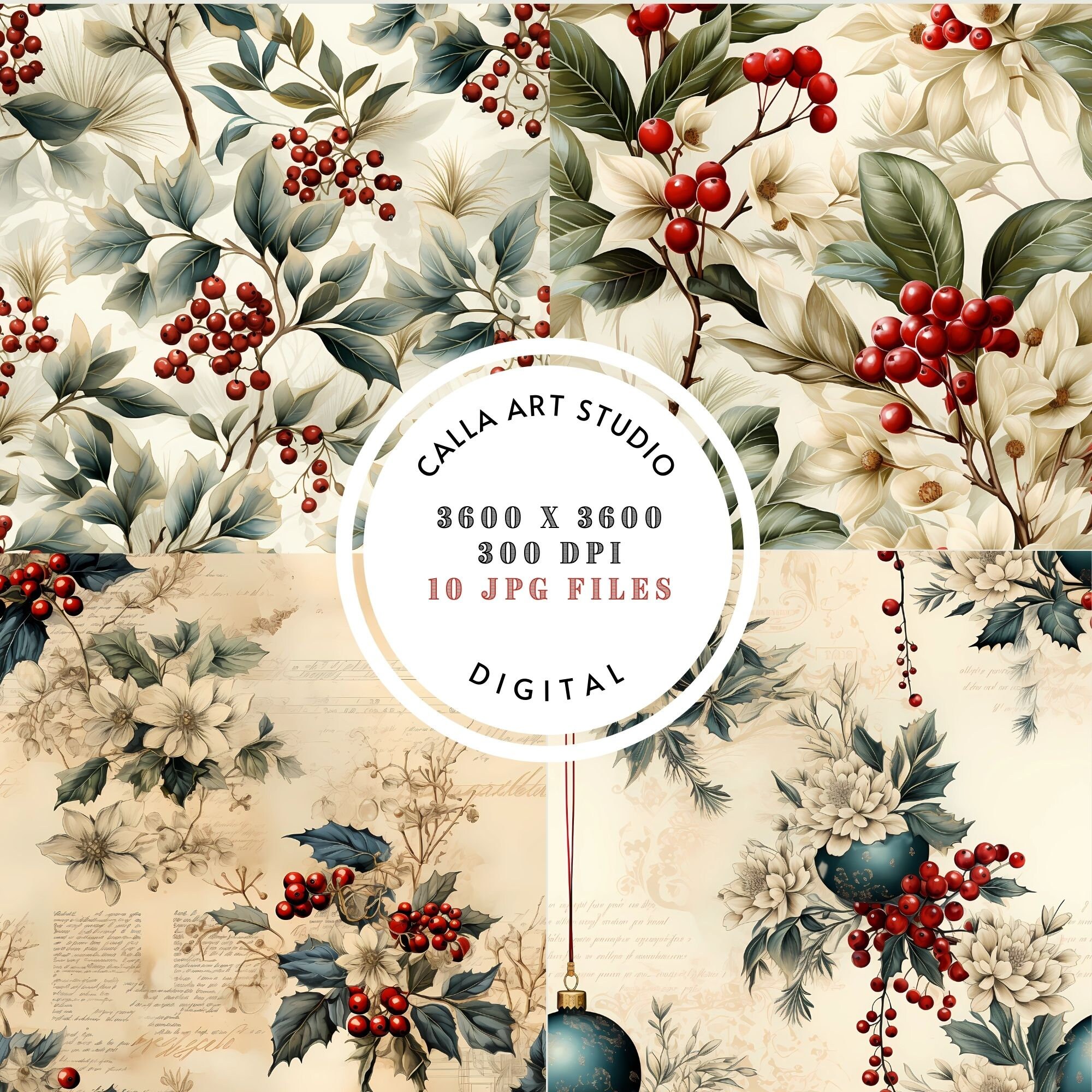 Vintage Christmas Digital Paper Christmas Holiday Patterns Scrapbook ...
