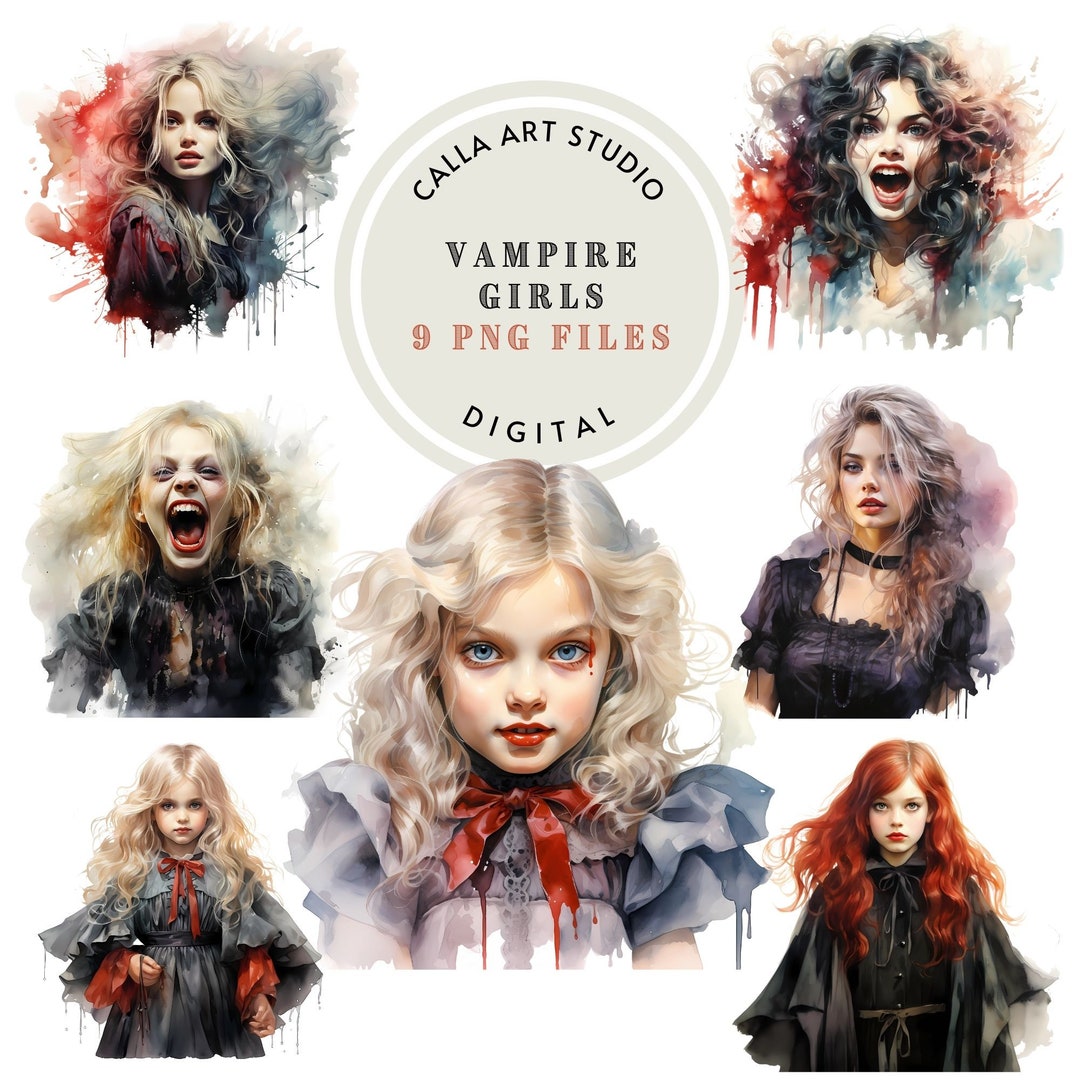 Spooky Vampire Girl Clipart Set Halloween Digital PNG Images Gothic ...