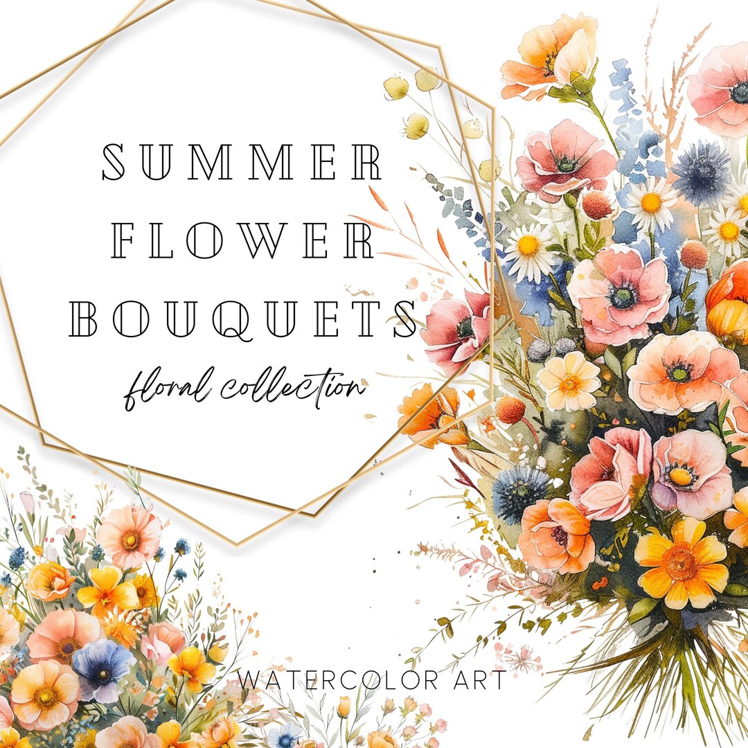 Watercolor Floral Clipart, Summer Flower Bouquets, Wedding Clipart ...