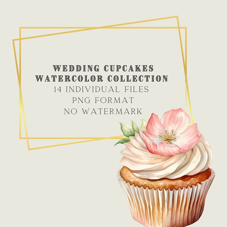 Watercolor Floral Cupcake Clipart Set Digital PNG Images for Wedding ...