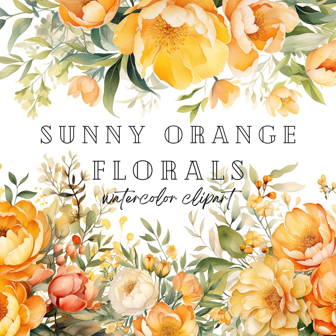 Sunny Orange Yellow Floral Clipart, Bright Summer Watercolor Flowers ...