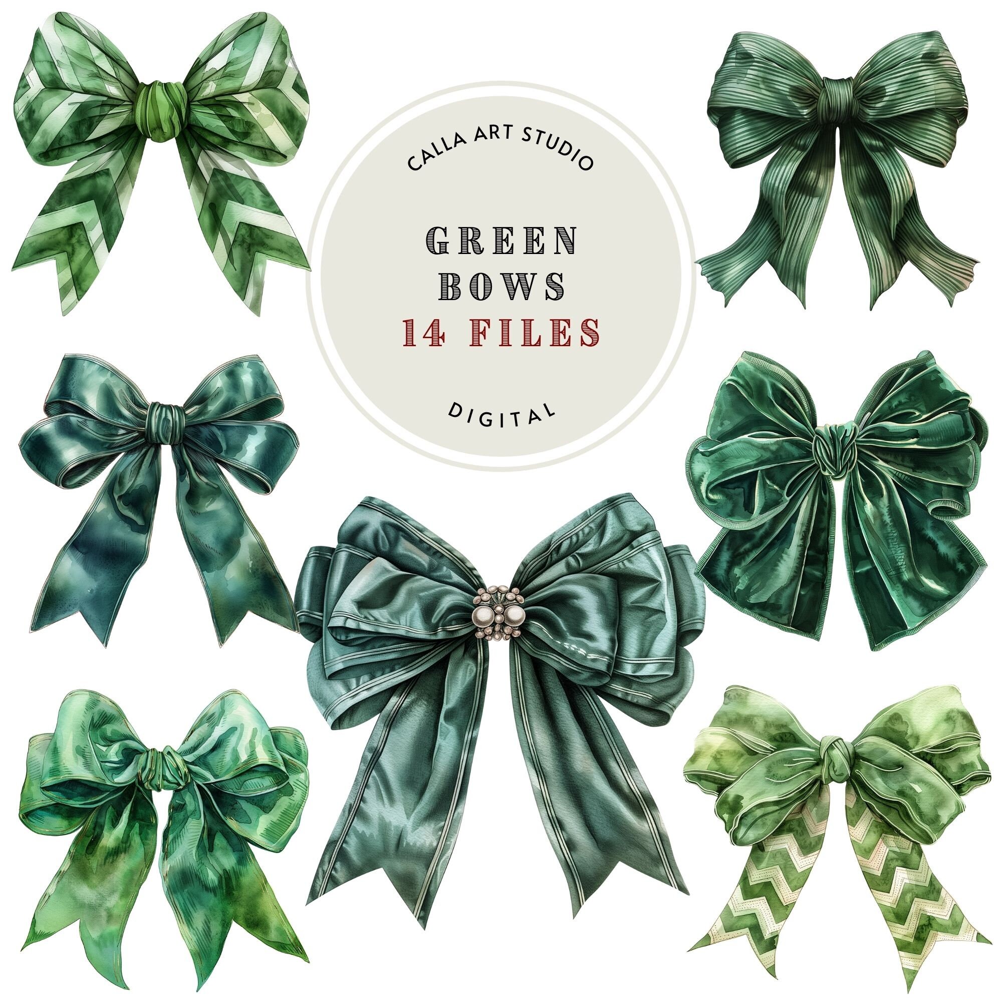 Green Bow Watercolor Clipart, Bow Illustration, Printable Graphics, Bow ...