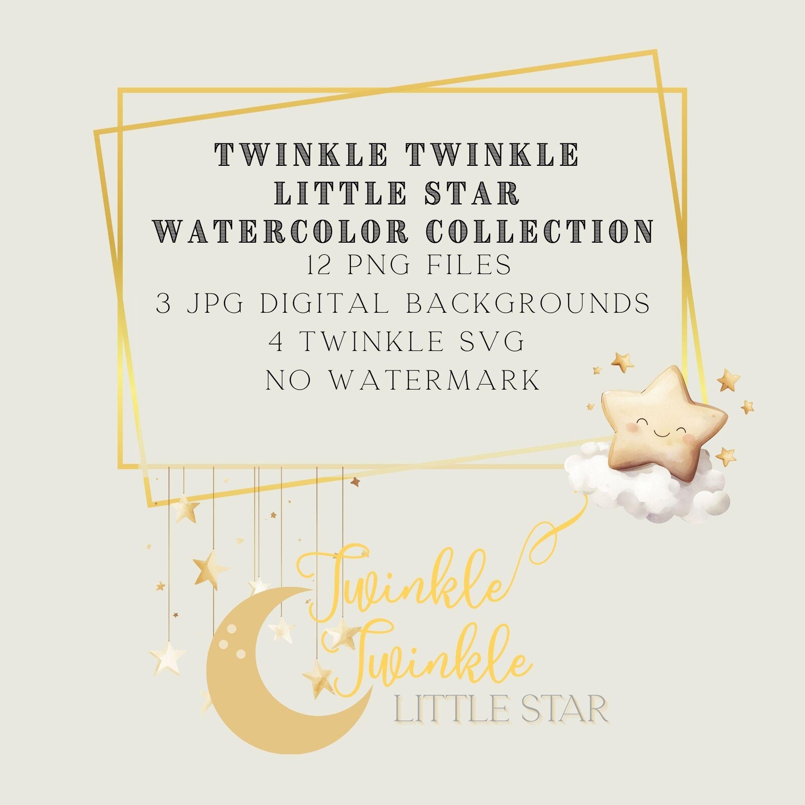 Watercolor Twinkle Star Clipart, Nursery Rhyme PNG, Digital Download ...