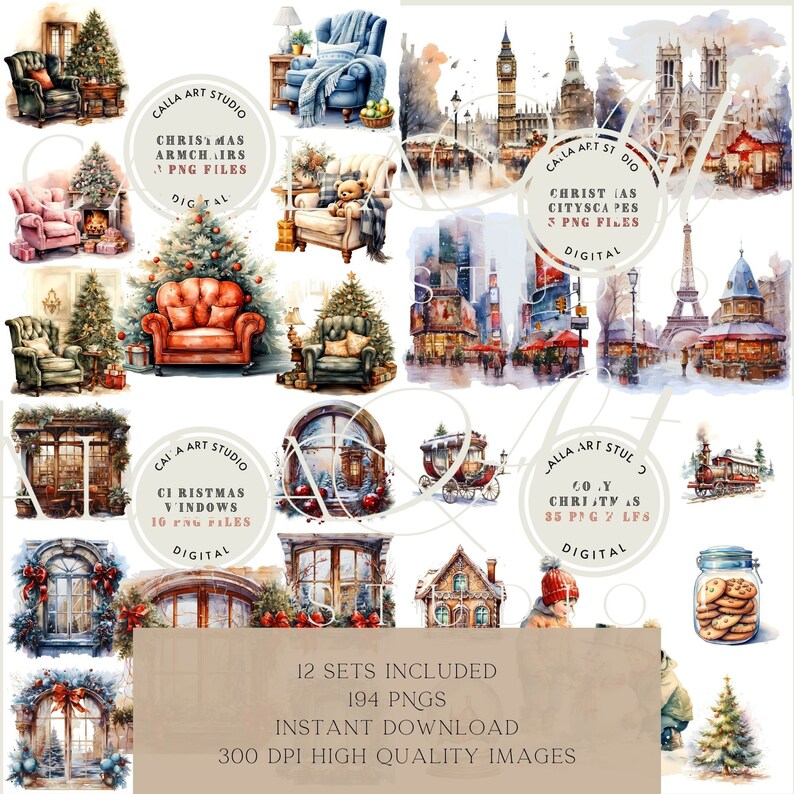 Watercolor Christmas Clipart Mega Bundle Winter Holidays - Etsy