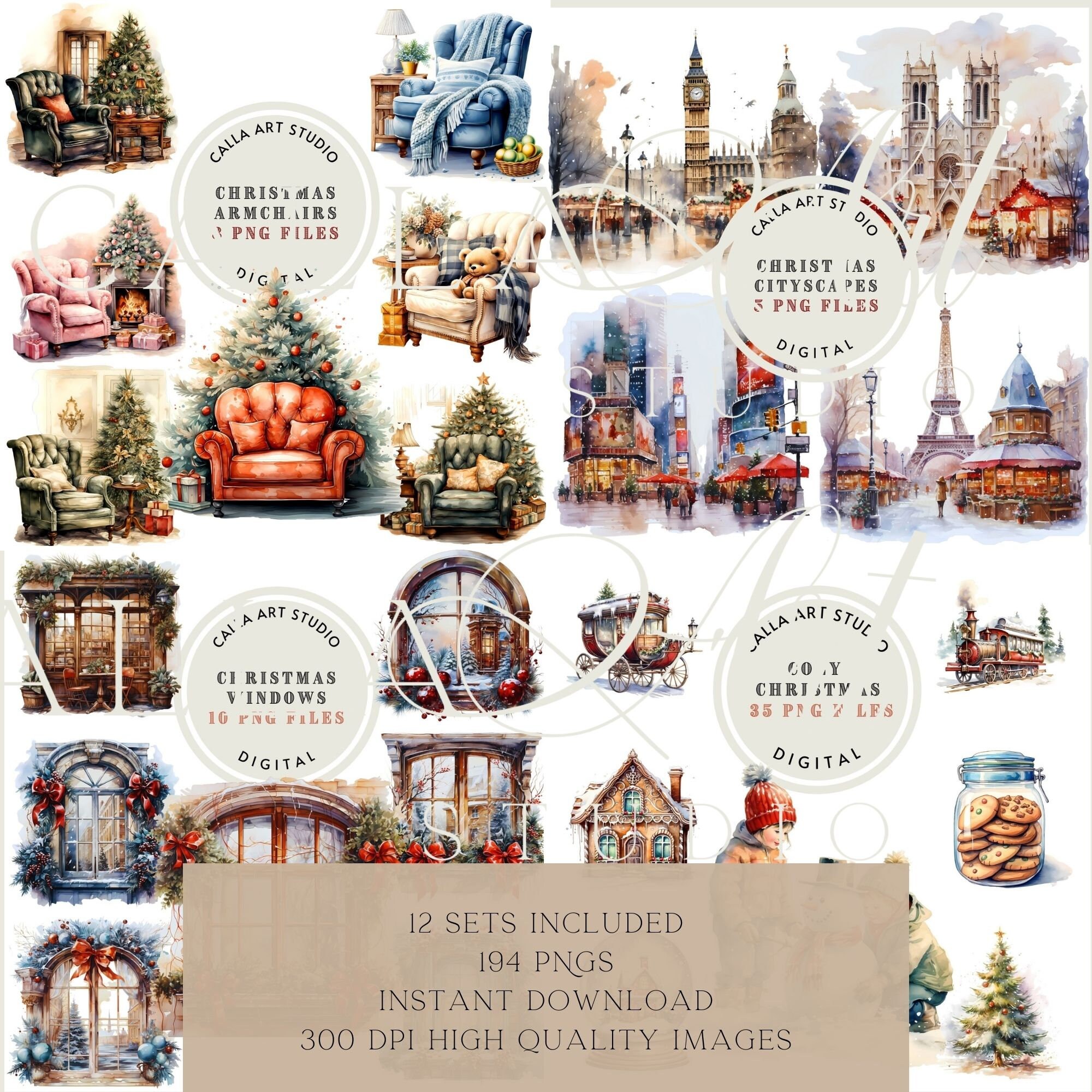 Watercolor Christmas Clipart Mega Bundle Winter Holidays - Etsy