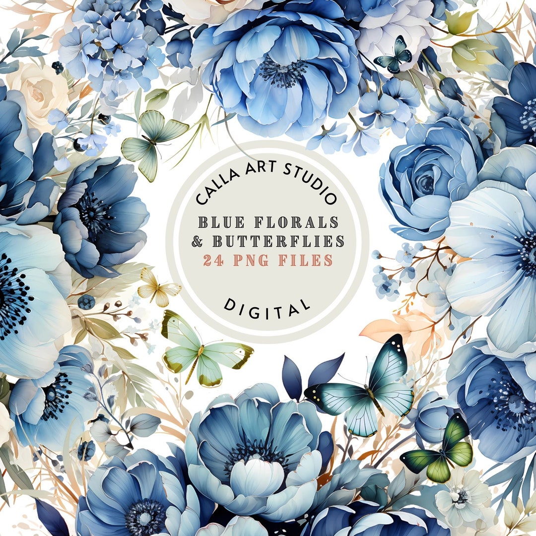 Blue Floral Clipart, Light Blue Flower Bouquet, Watercolor Clip Art ...