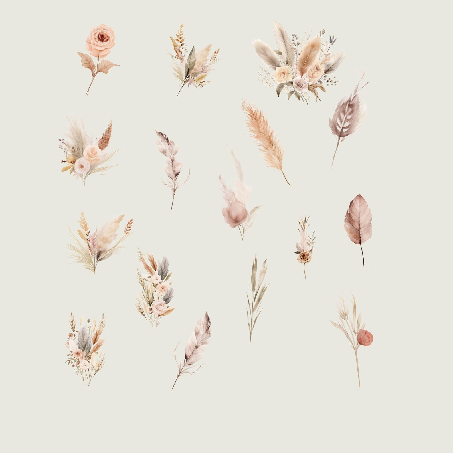 Boho Watercolor Floral Clipart Set, Clipart for Commercial Use, Neutral ...
