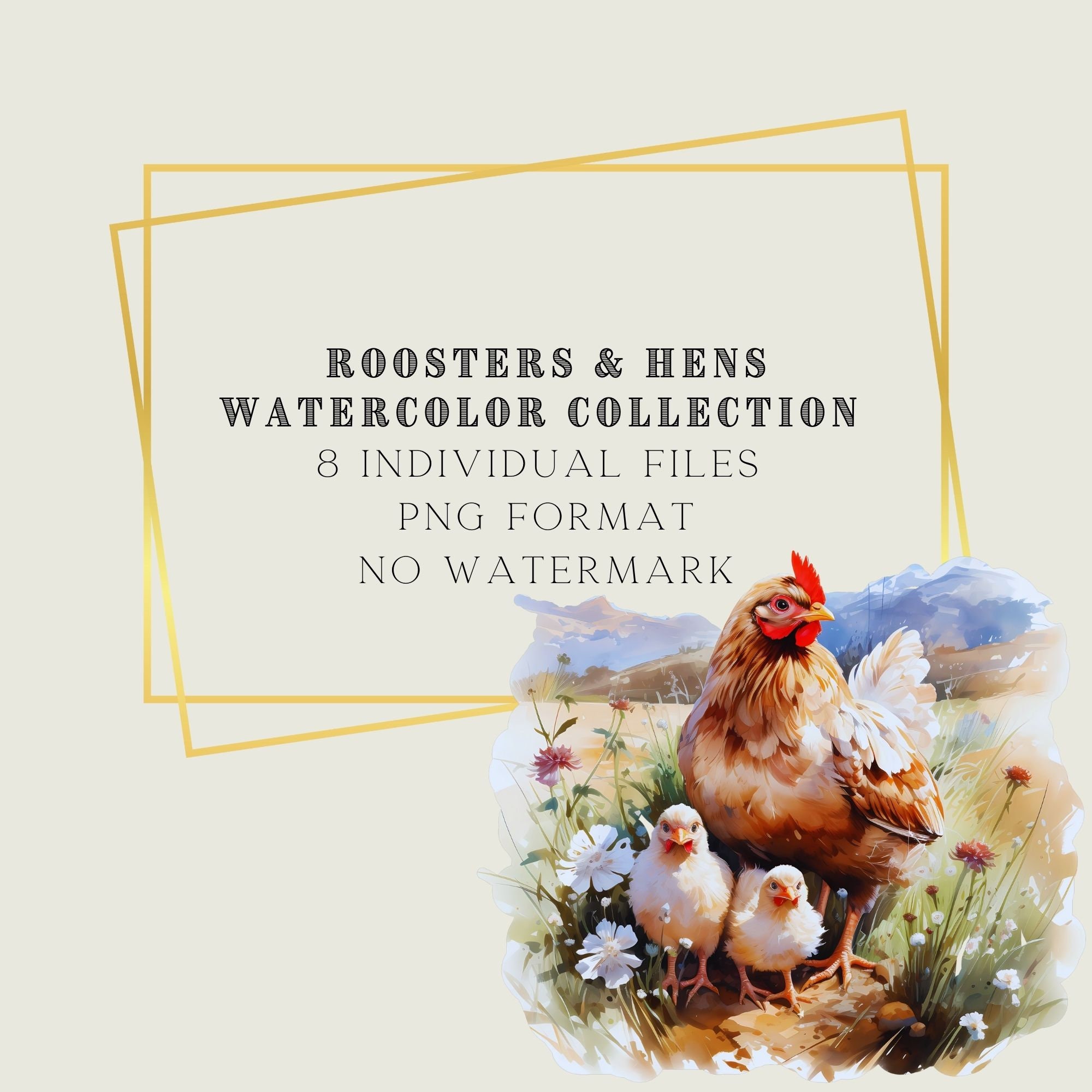 Watercolor Chicken Clipart Roosters PNG Farm Animals Clip Art Hen ...