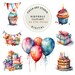 Watercolor Birthday Clipart Bundle Birthday Balloons Clipart Birthday ...