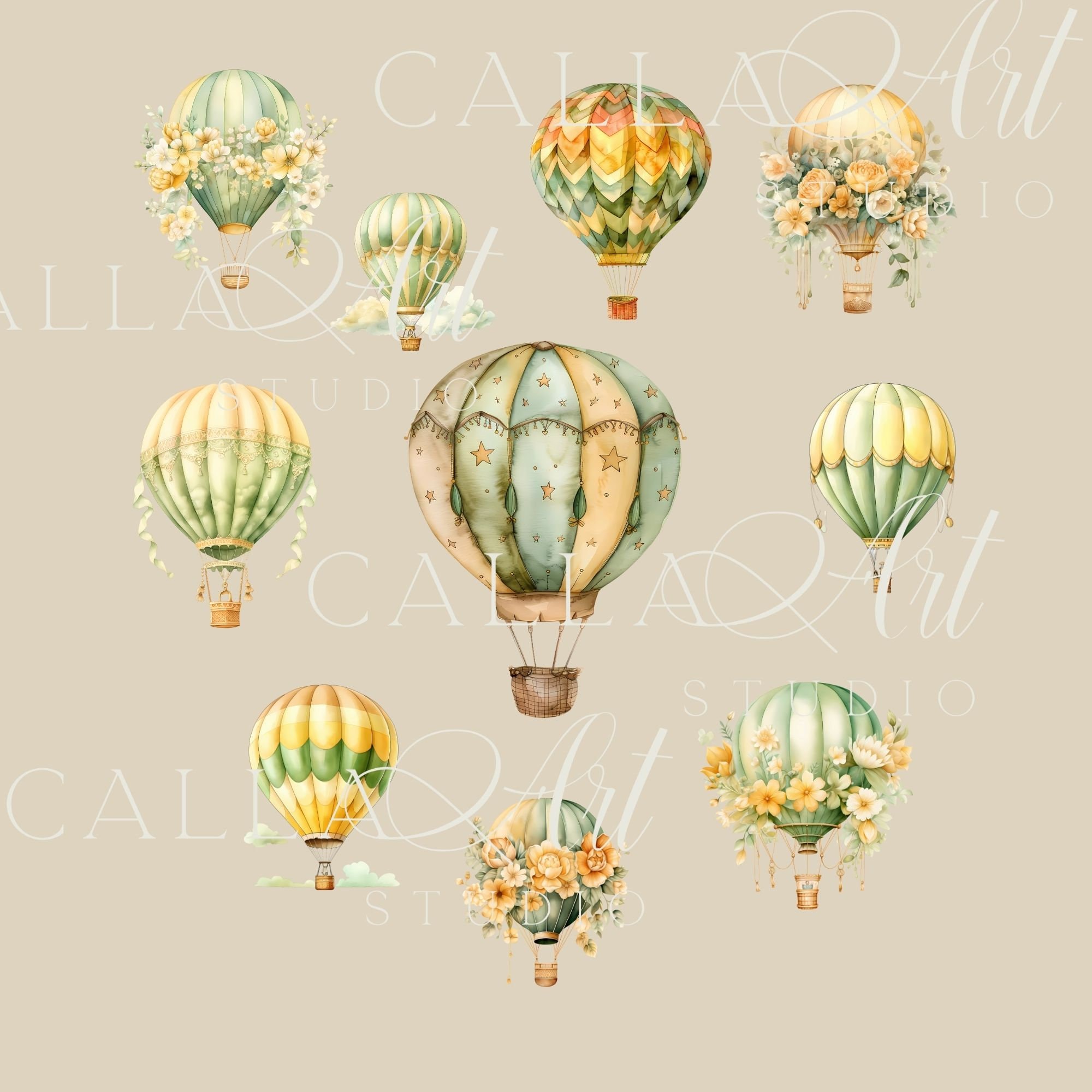 Hot Air Balloons Watercolor Clipart Bundle, Nursery Wall Art ...