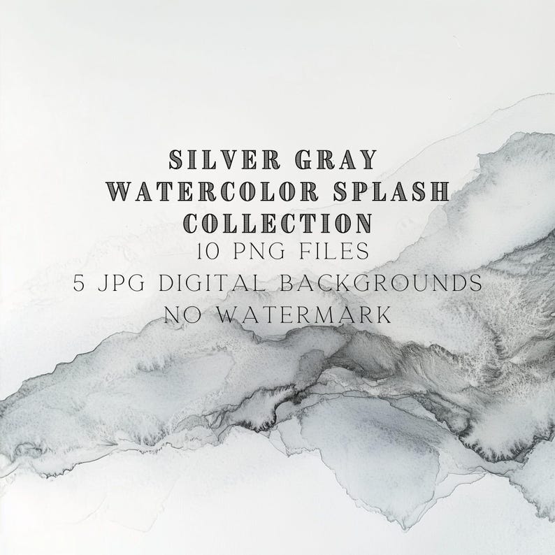 Silver Gray Alcohol Ink Clipart Bundle, Watercolor Ink Background ...