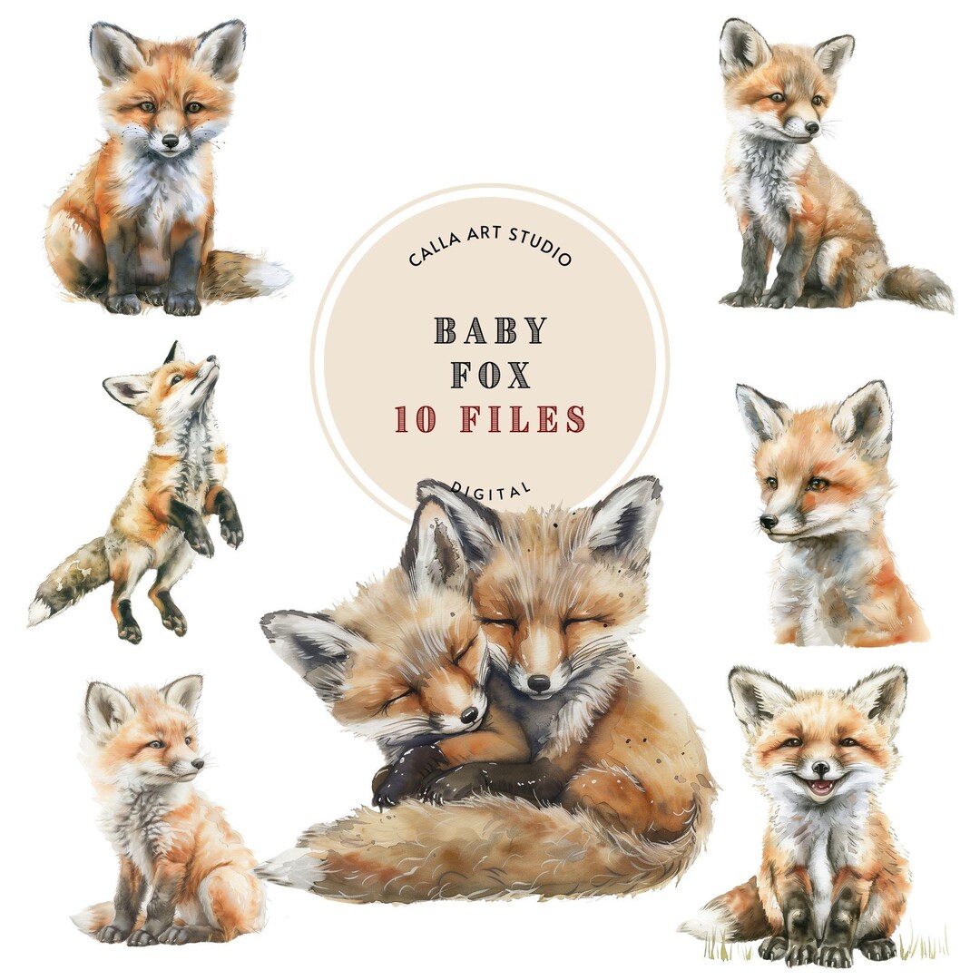 Watercolor Fox Clipart, Baby Animal Clip Art, Commercial Use, Woodland ...