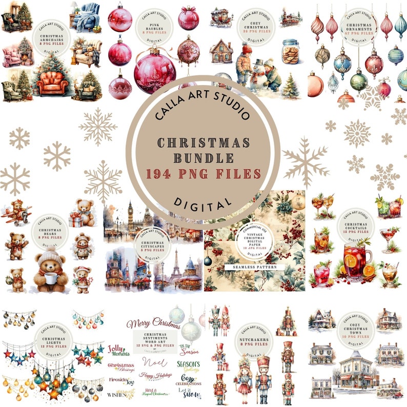 Watercolor Christmas Clipart Mega Bundle Winter Holidays - Etsy