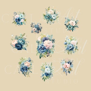 Watercolor Blue Pink Floral Clipart for Wedding Card, Floral Bouquets ...