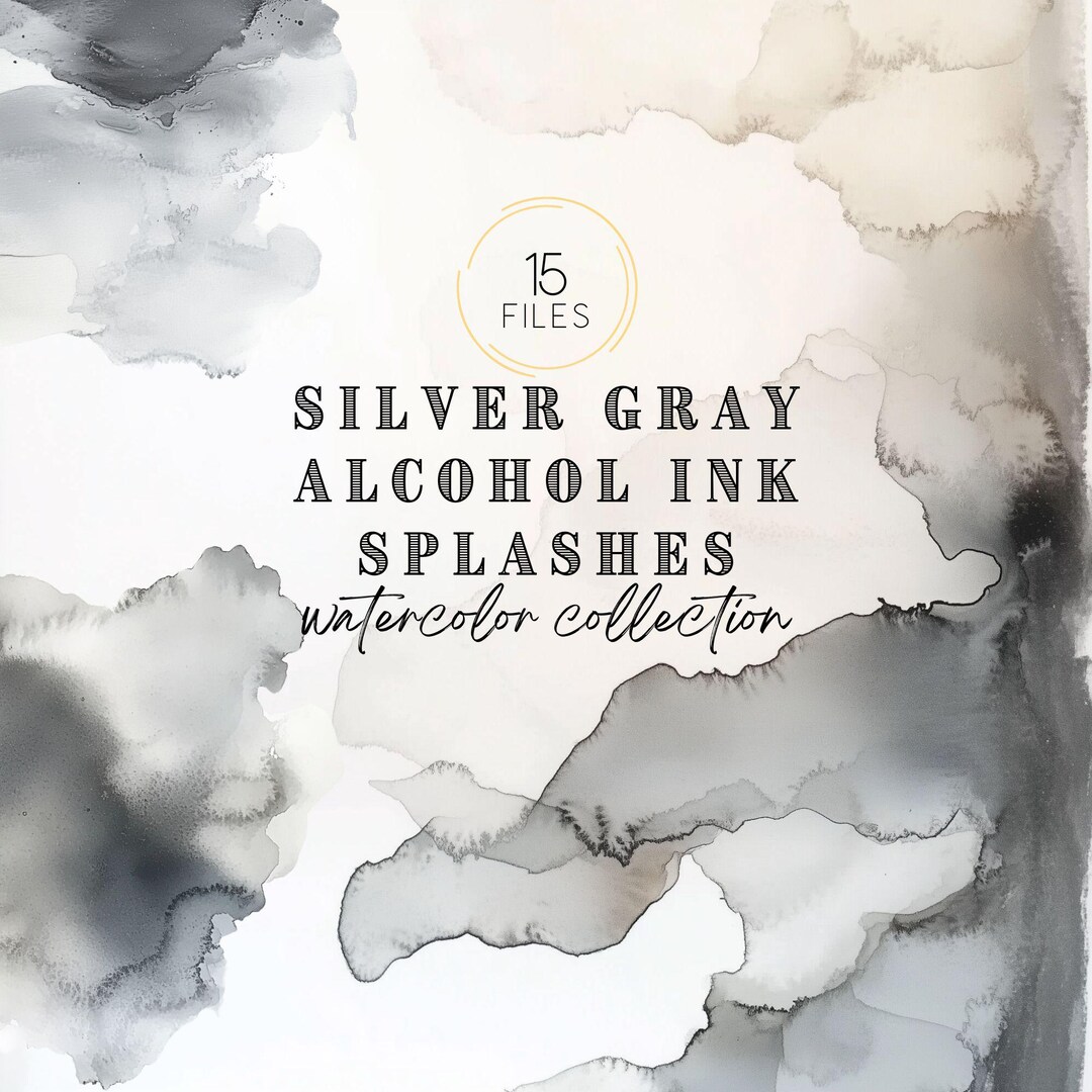 Silver Gray Alcohol Ink Clipart Bundle, Watercolor Ink Background ...