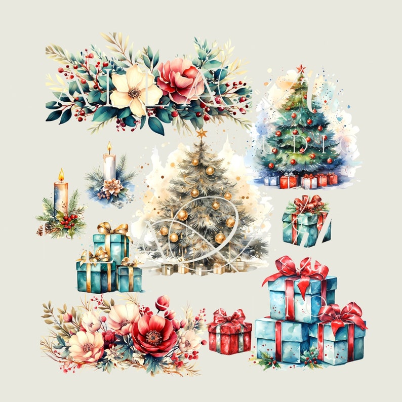 Watercolor Christmas Clipart Mega Bundle Winter Holidays - Etsy
