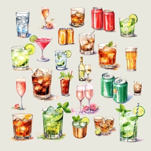 Watercolor Cocktails Clipart Bundle for Wedding Bar Menu Drinks PNG ...