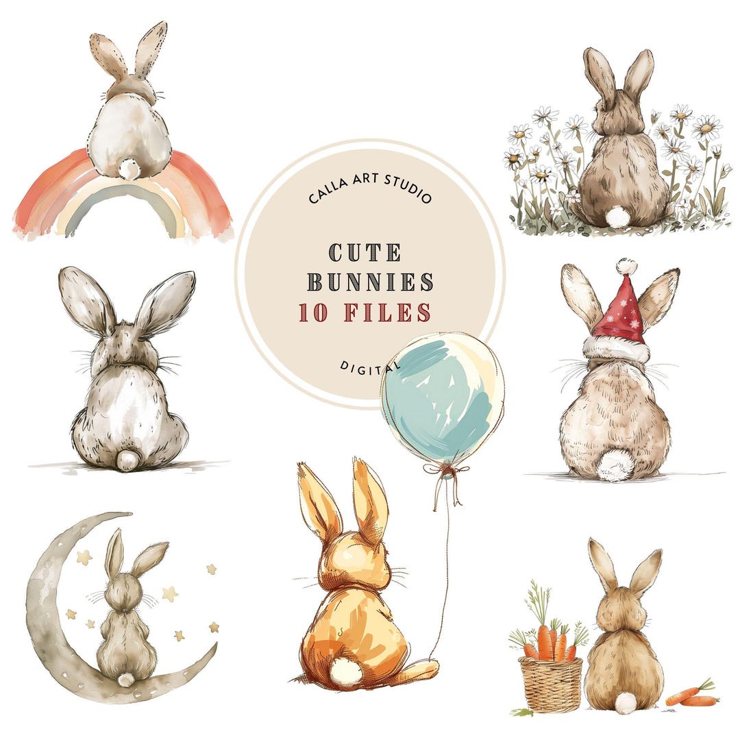 Cute Watercolor Bunny Clipart, Bunny Baby Shower, Easter Bunny Clipart ...