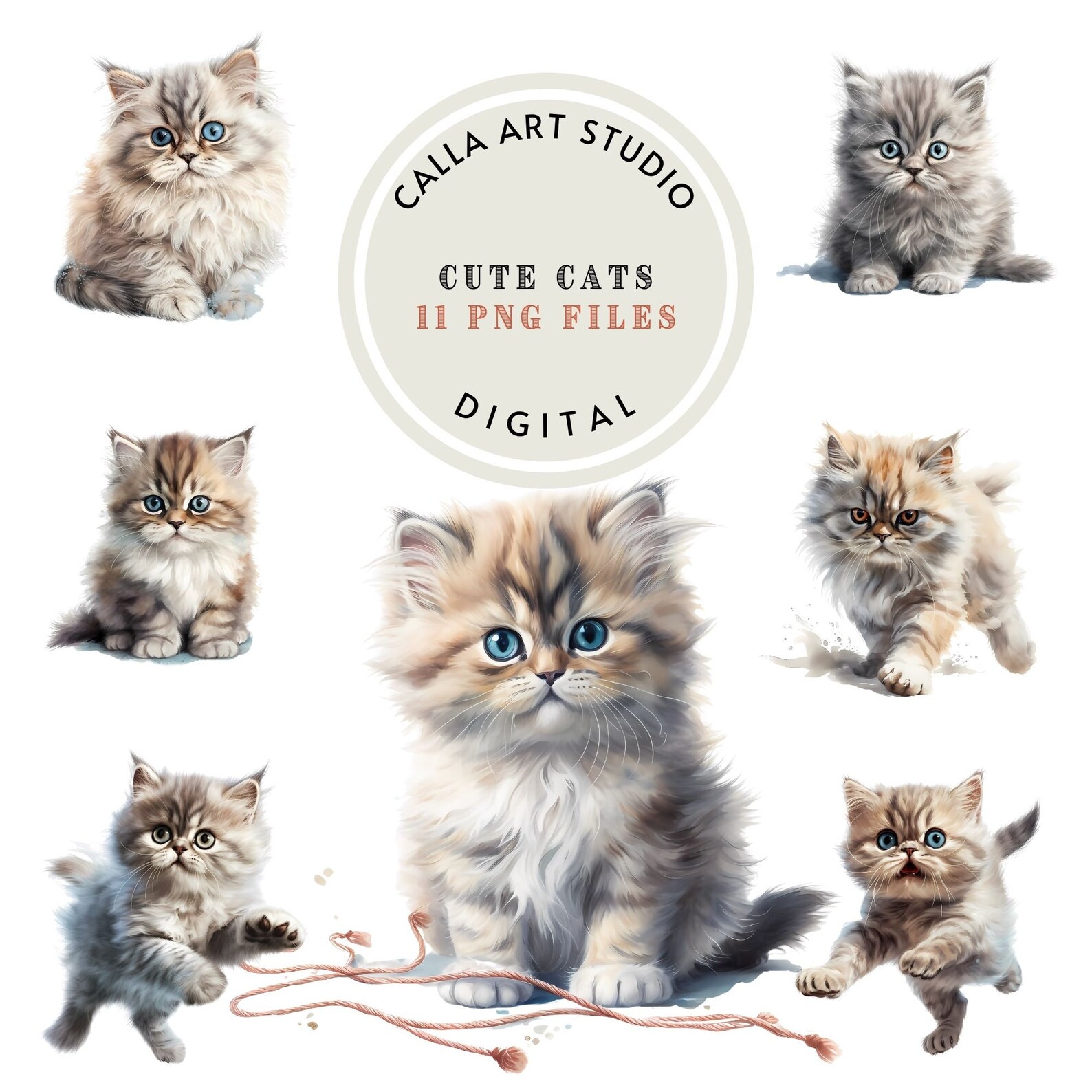 Cute Cats Clipart PNG Bundle Kitten Clipart Watercolor Cat Png Cat ...