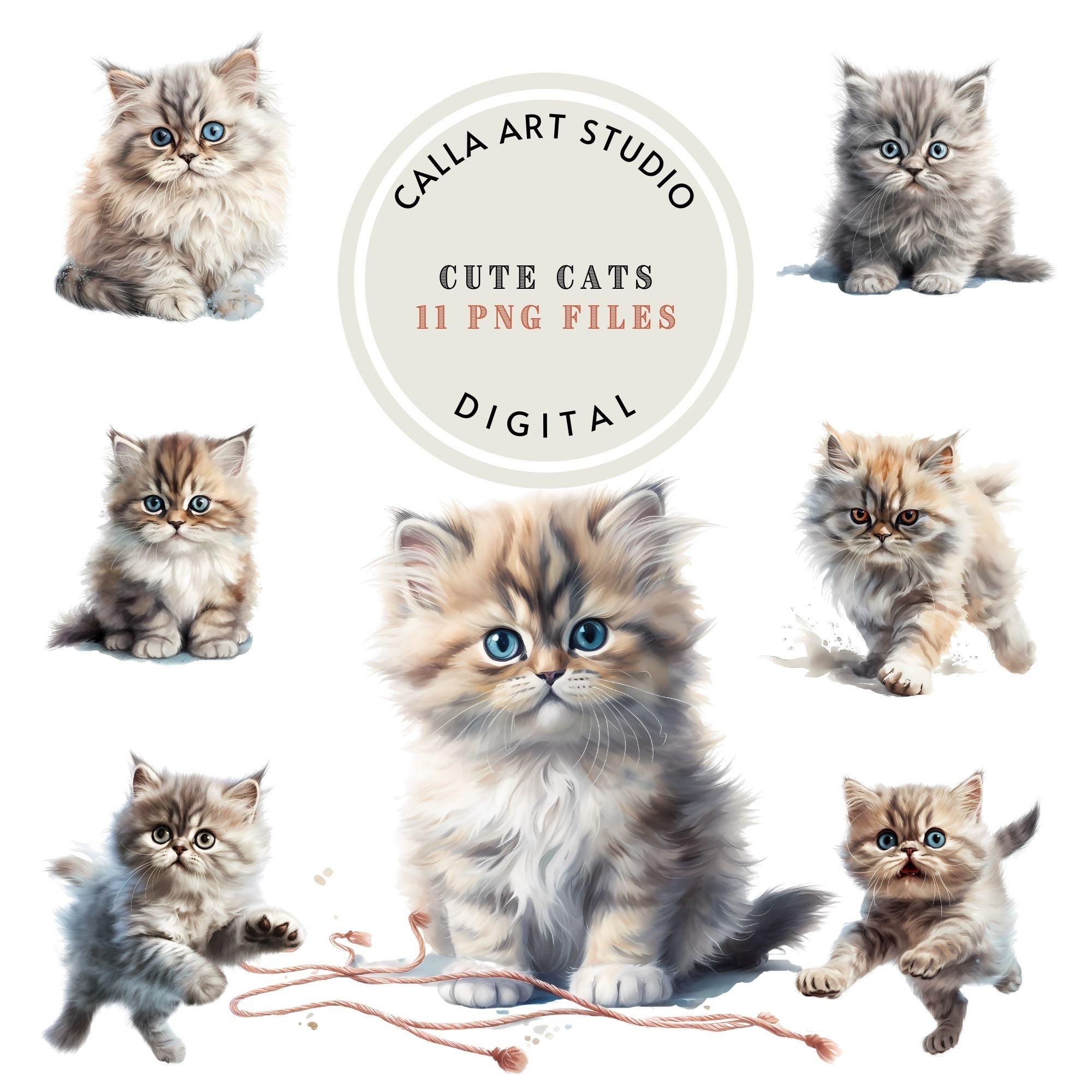 Cute Cats Clipart PNG Bundle Kitten Clipart Watercolor Cat Png Cat ...