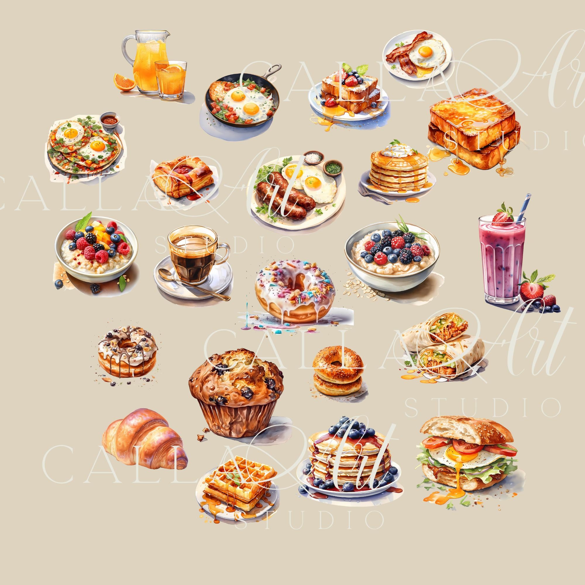 Watercolor Breakfast Clipart Bundle, Cozy Morning Meals Art, Pancake ...