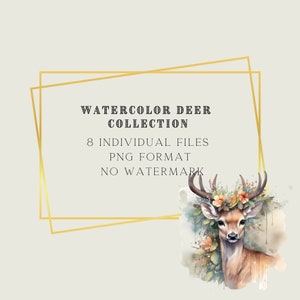 Watercolor Deer Clipart Bundle Deer Antlers Wild Animals in Flowers ...