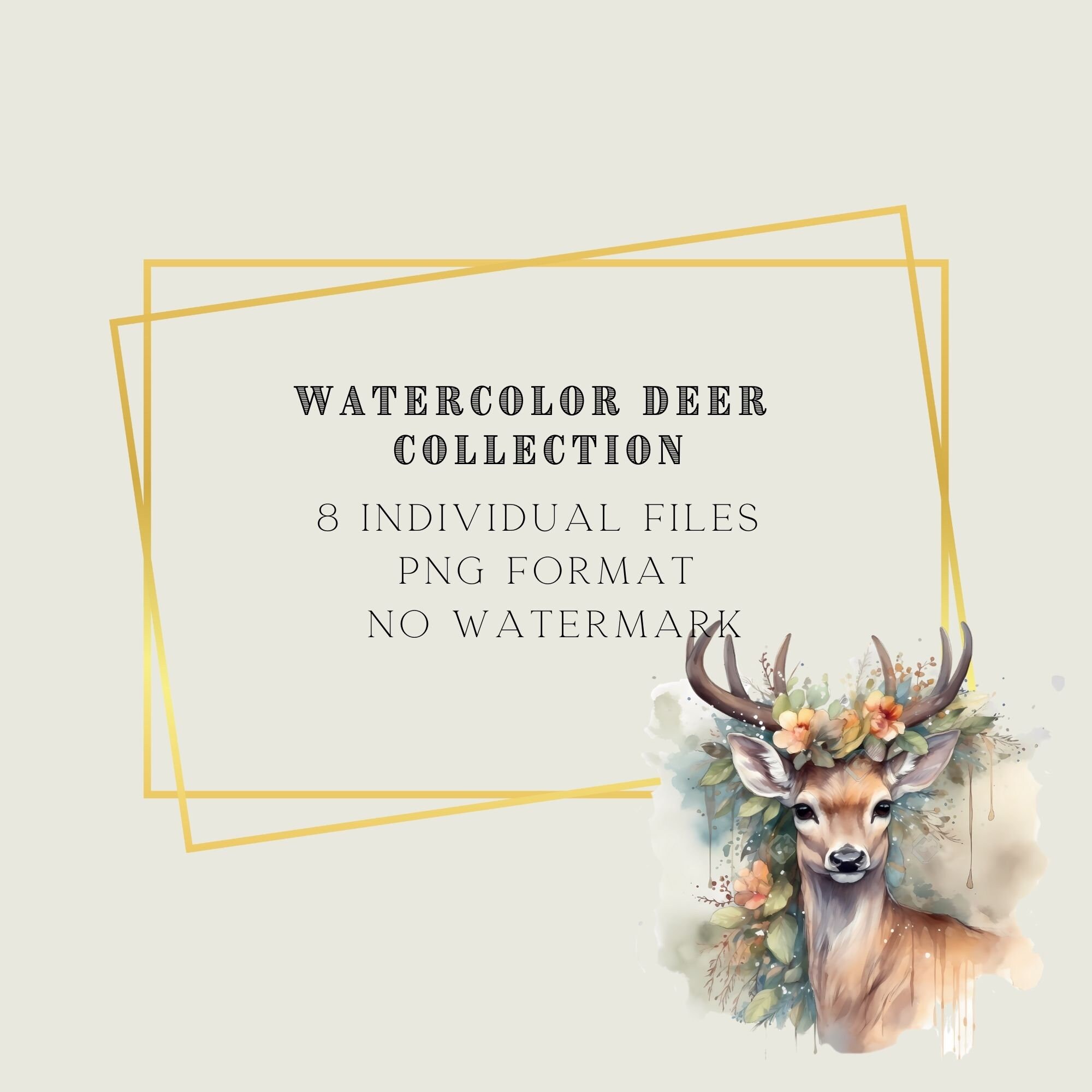 Watercolor Deer Clipart Bundle Deer Antlers Wild Animals in Flowers ...