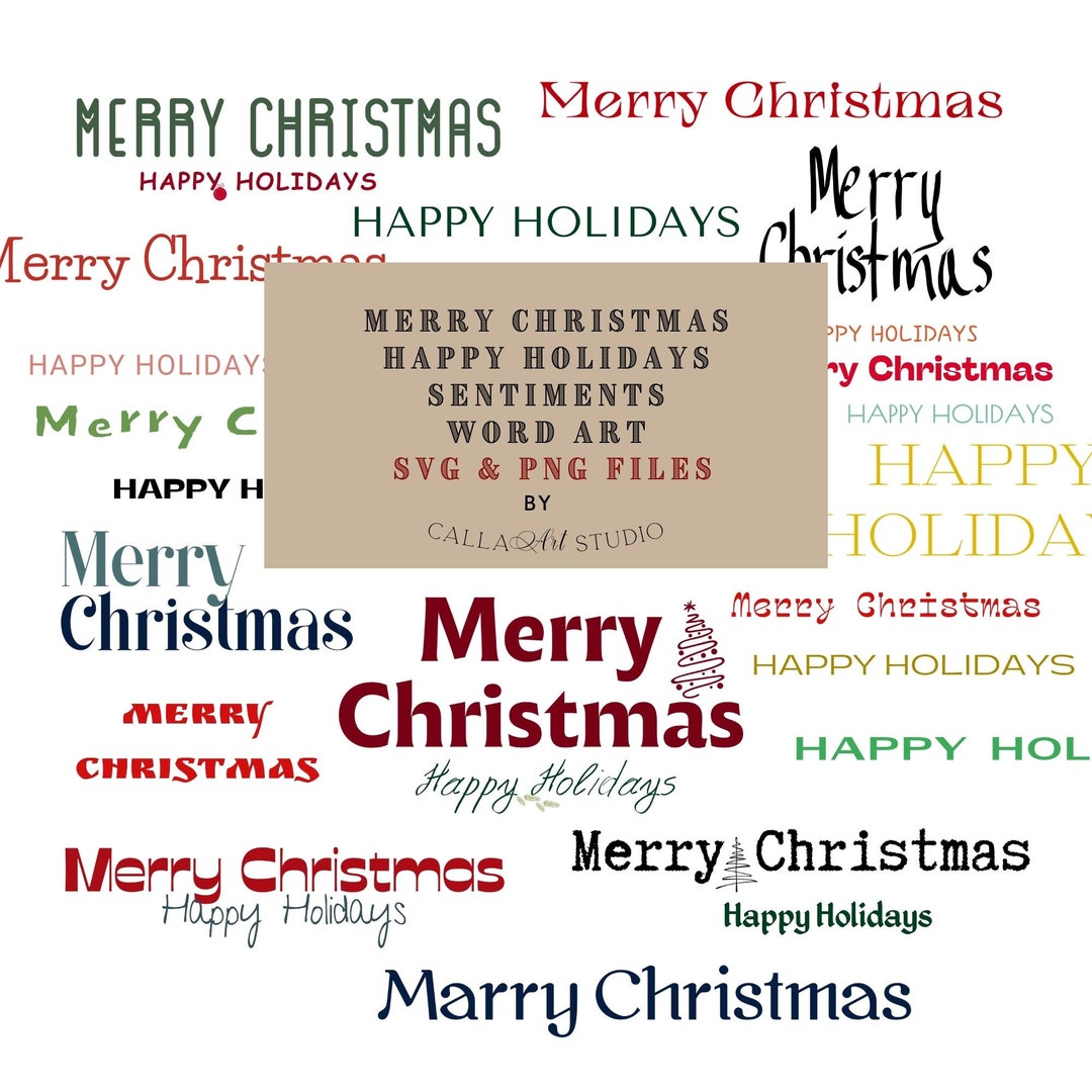 Merry Christmas Sentiments SVG and PNG Bundle, Cut File, Sublimation ...