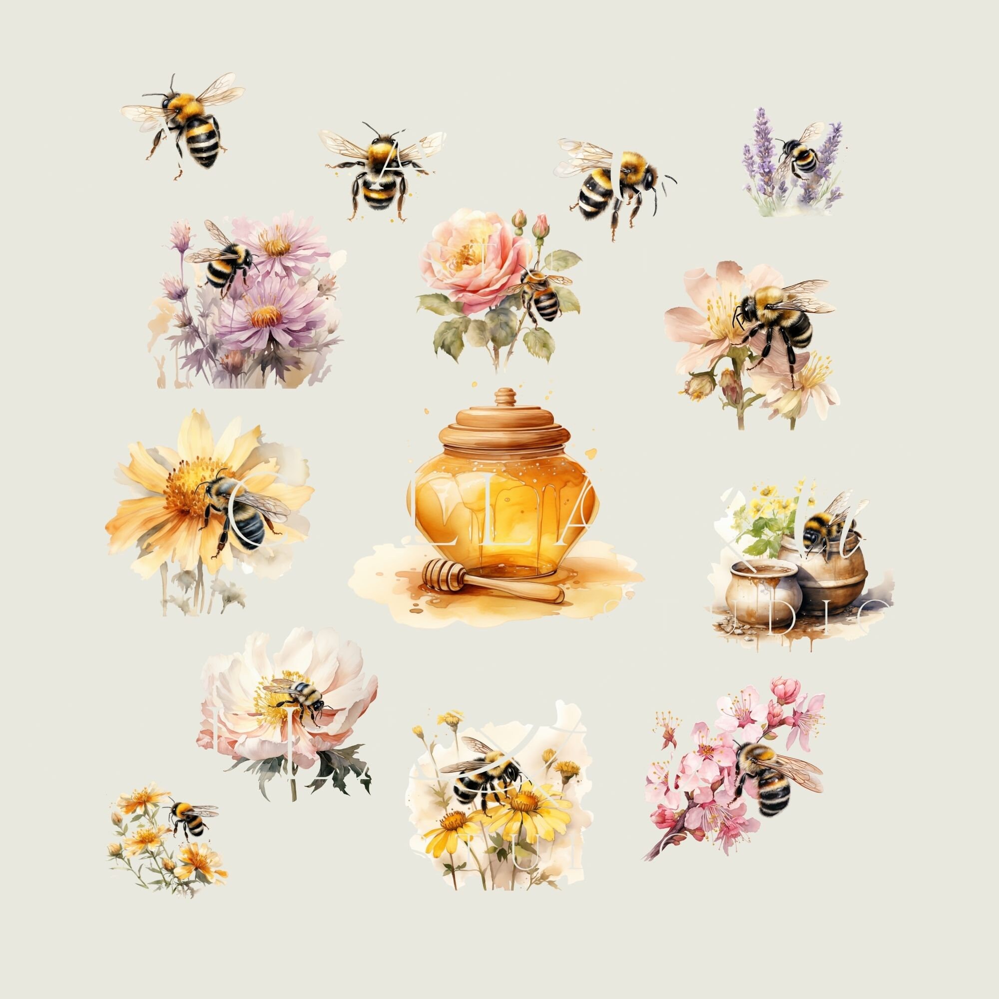 Watercolor Bumble Bee Clipart, Summer Bee Clip Art, PNG Graphics ...